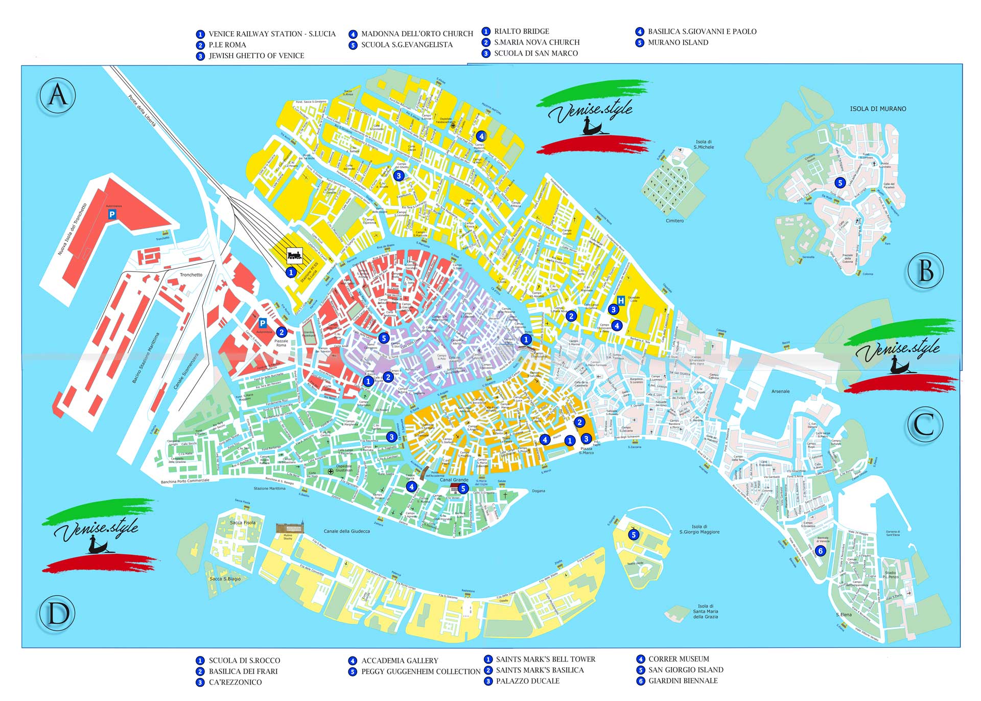 Carte de Venise touristique, plan détaillé de Venise
